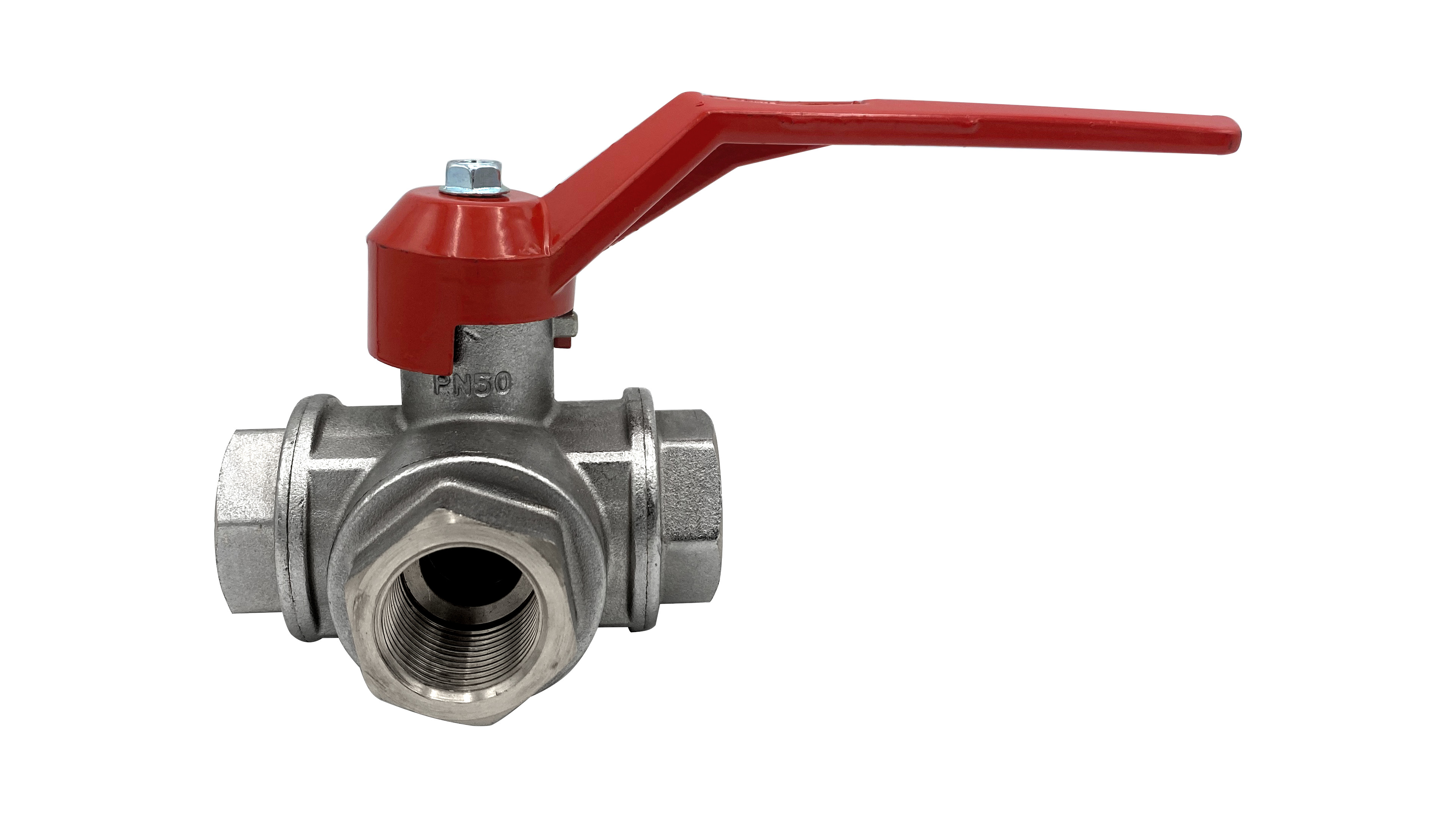 3-Wege Kugelhahn IG G 2" DN 38 PN 63 bar mit T-Bohrung Edelstahl 1.4408 Eco-Line | 38 | G 2 ...